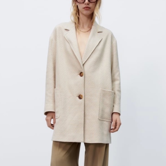 Zara | Jackets & Coats | Zara Plush Houndstooth Coat | Poshmark